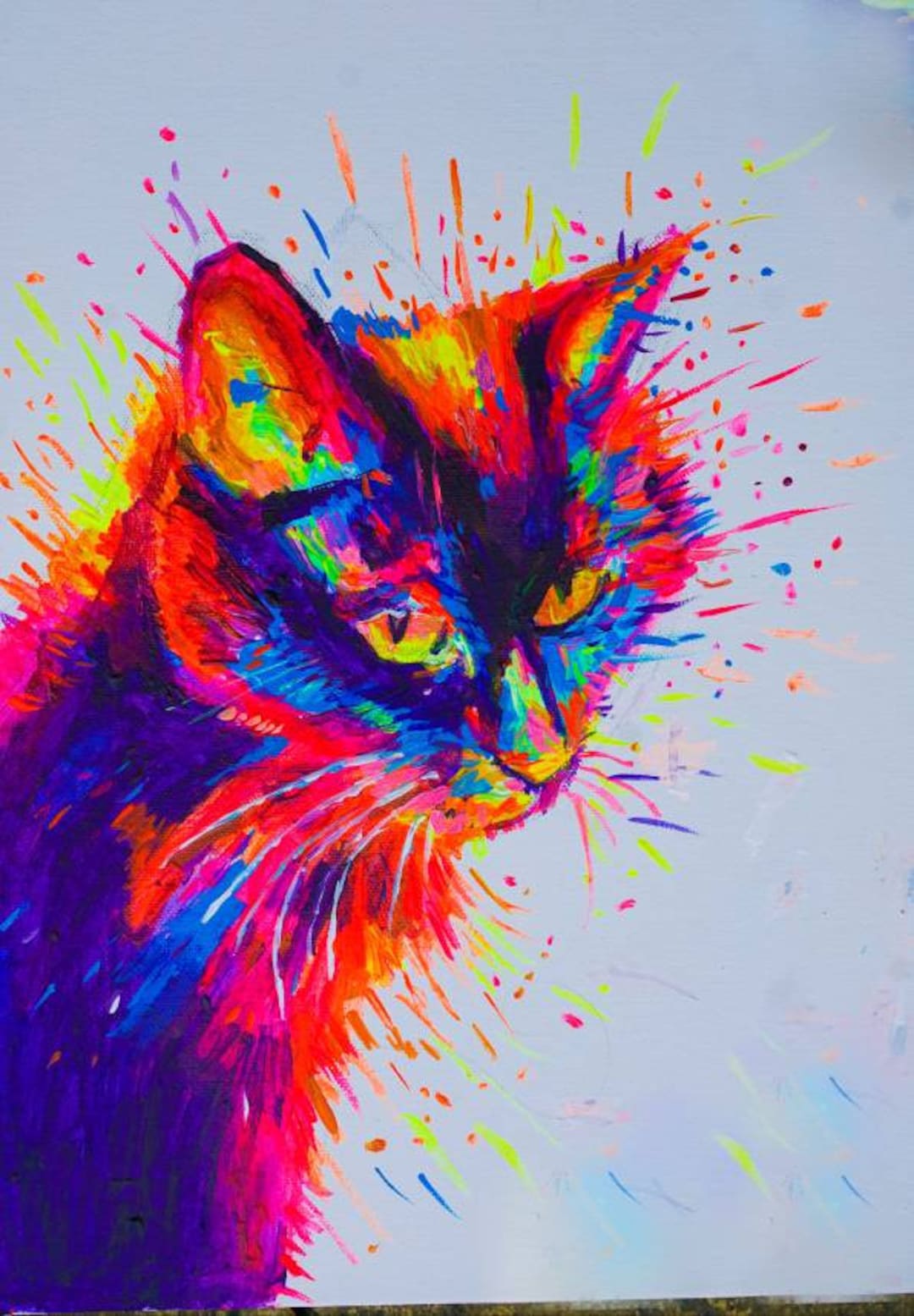 Limited Edition Cosmic Psychedelic Electric Cat Print Neon Fine Art ...