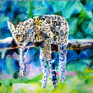 Leopard Fine Art Print Limited Edtion Art Oil Blue Colourful Snow ...