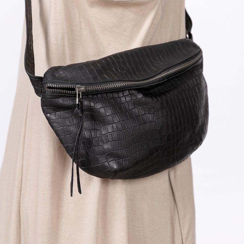 Black Leather Fanny Pack Leather Pouch Bag Women Leather Hip | Etsy