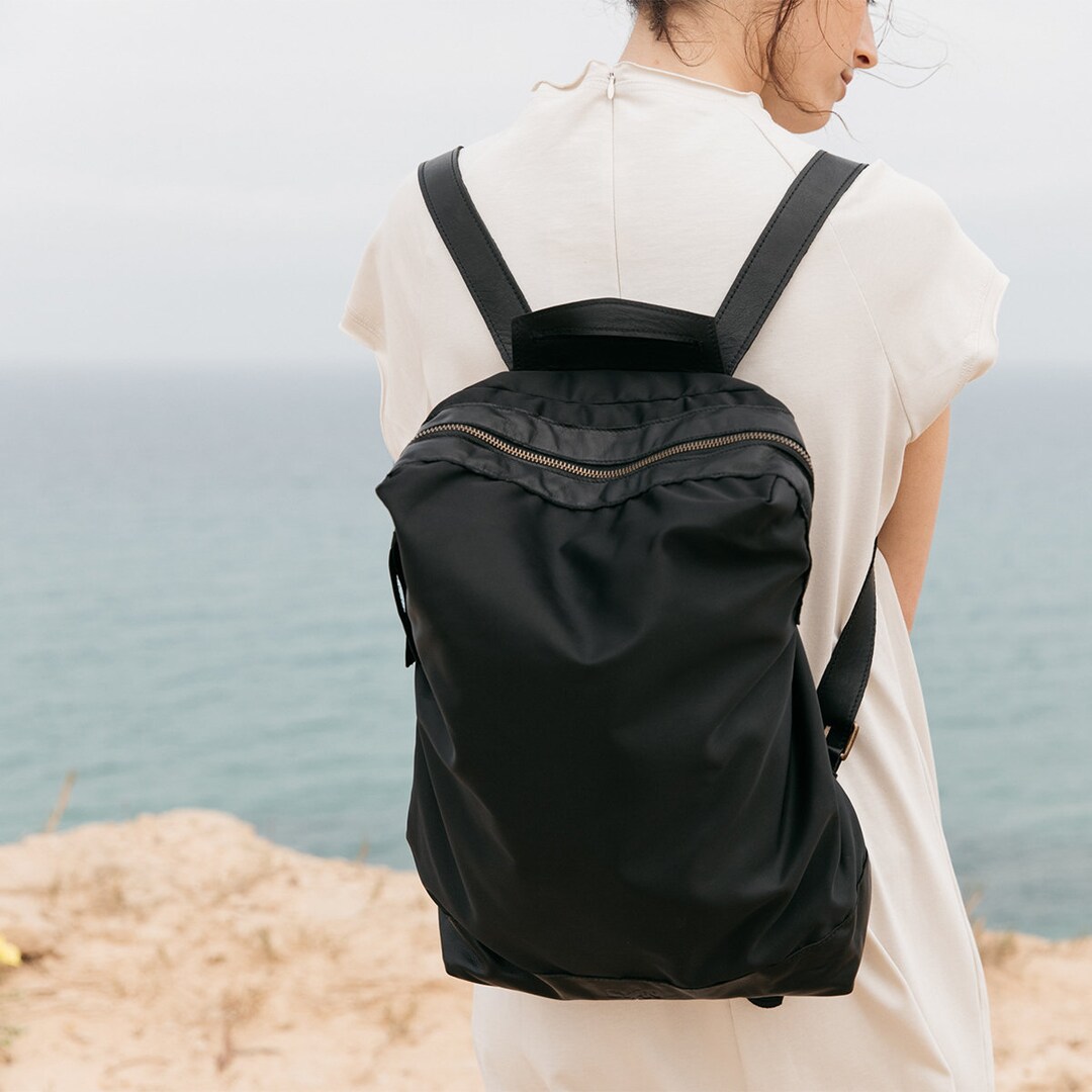 Laptop Leather Nylon Bag, Black Fabric Backpack Bag, Women Black ...