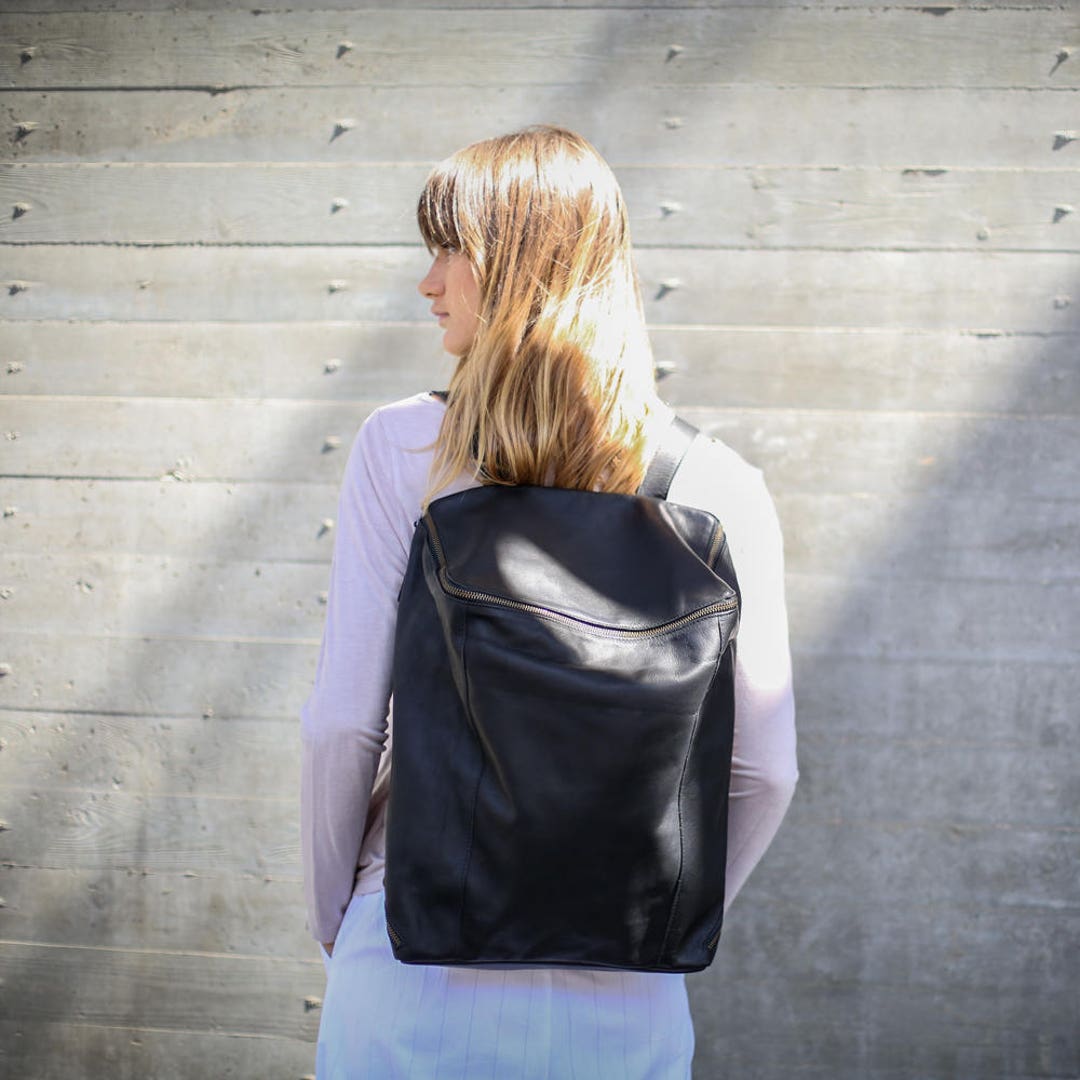 Black Leather Backpack Purse, Women Laptop Bag, Leather Rucksack, Black ...