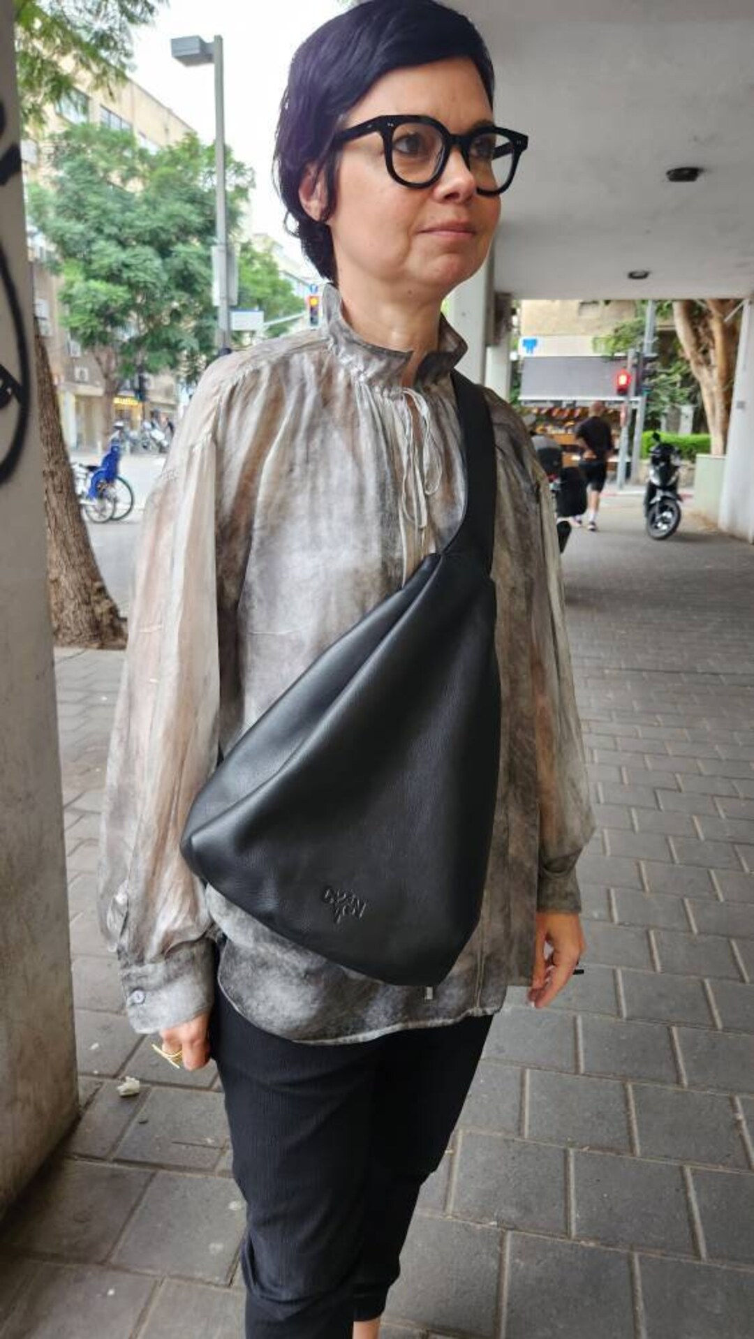 Large Leather Sling Bag, Black Leather Sling Bag, Soft Italian Leather ...