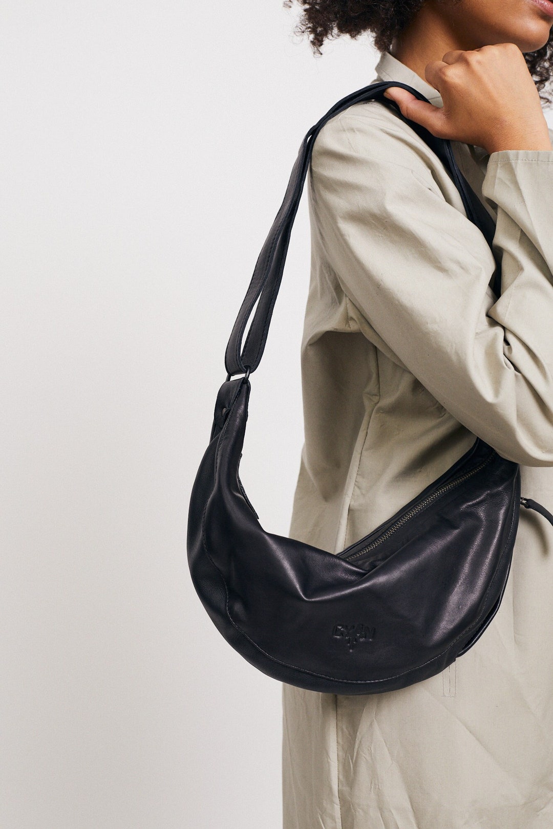 Soft Italian Leather Crossbody Bag, Half Moon Leather Bag, Leather ...