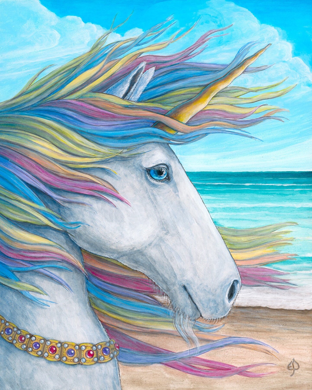 Alba the Brave Unicorn Rainbow Portrait Beach Ocean Mythical Creature ...