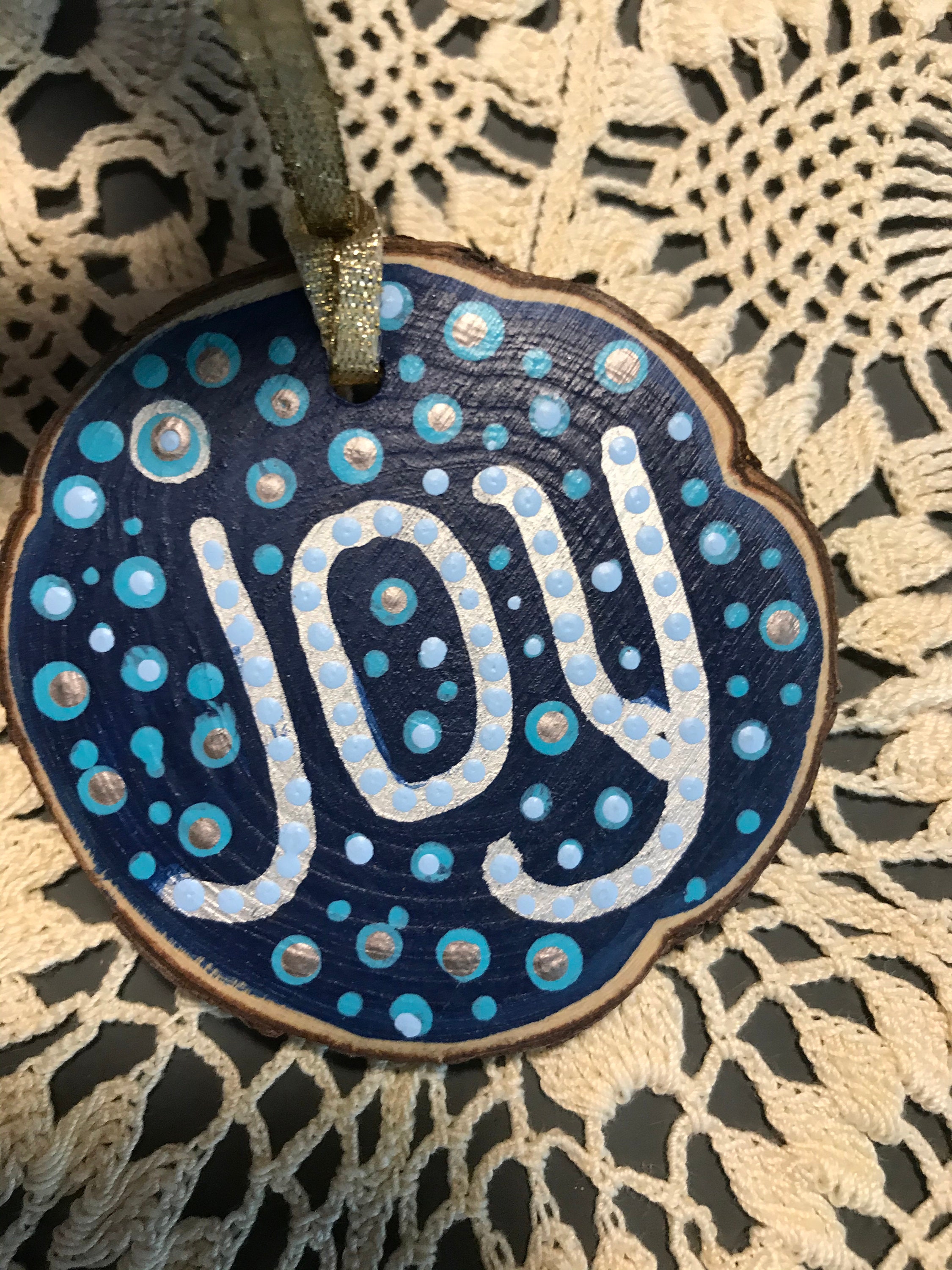 JOY Ornament Handpainted Wood Slice - Etsy Ireland