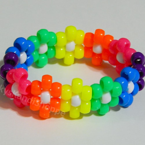 3D Kandi Cuff Blue Stars Disc Style Neon Rainbow Bracelet - Etsy