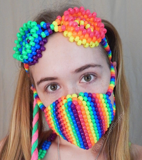 Rainbow Kandi Mask - Etsy UK