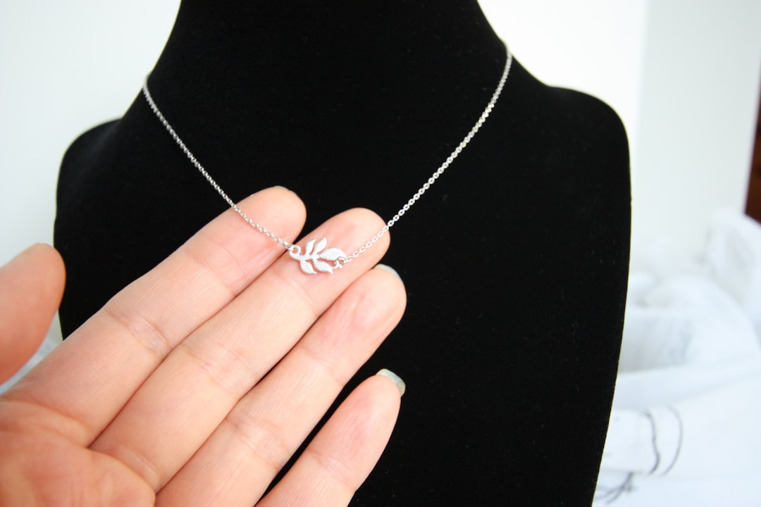 Tiny Leaf Necklace, .925 STERLING SILVER Chain, Minimalist Leaf, Simple ...