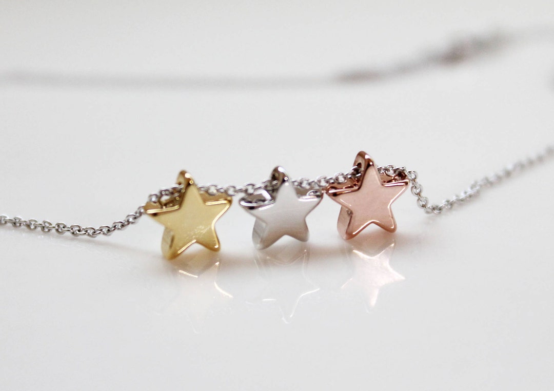 Three Star Necklace, Gold Silver Rose Gold Star Necklace, Minimalist ...