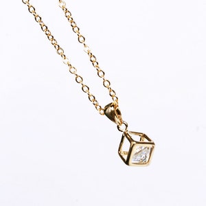Cube Necklace Open Cube Box With Cubic Diamond Inside - Etsy