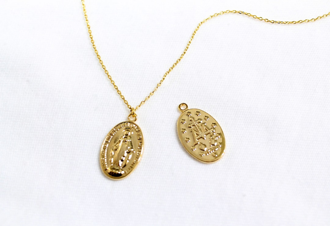 Virgin Mary Coin Necklace, Catholic Cross Necklace, Medallion Necklace ...