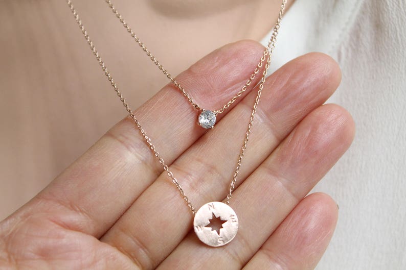 Double Layered Chain Necklace in Gold/silver/rose Gold, Solitaire Cubic ...