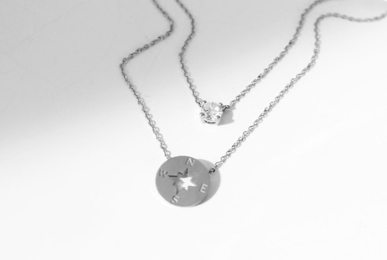 Double Layered Chain Necklace in Gold/silver/rose Gold, Solitaire Cubic ...