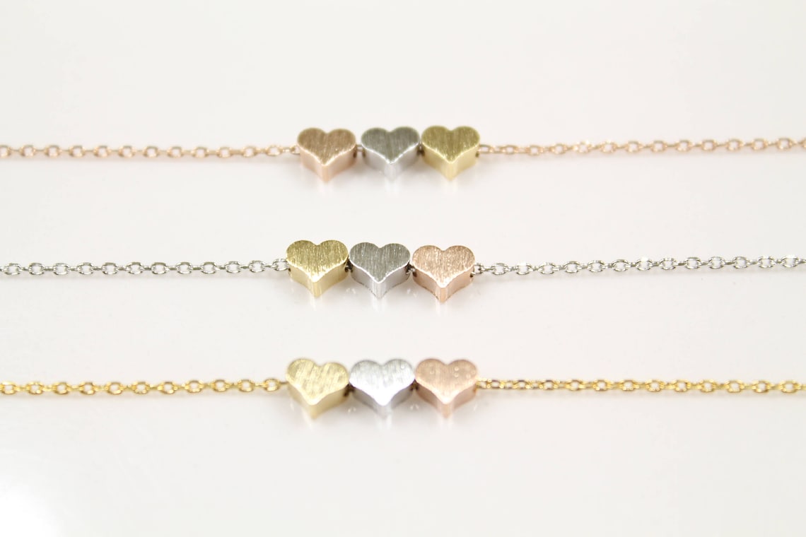 Three Heart Bracelet In Gold/Silver/Rose Gold Mixed Color | Etsy