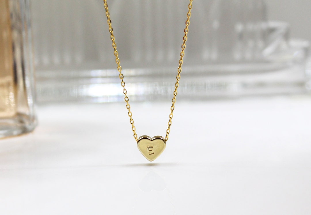 Simple Heart Necklace, Hand Stamp Letter/initial, Gold/silver/rose Gold ...