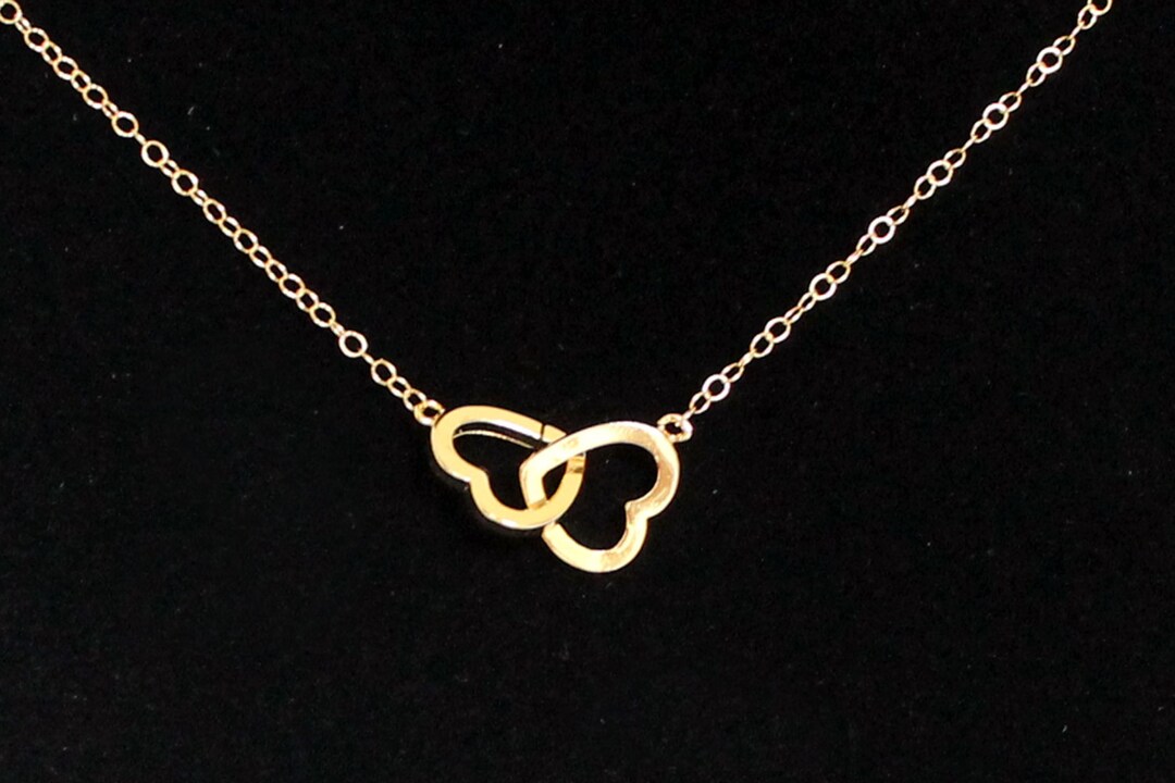 Two Connected Hearts Necklace, Rose Gold Filled Chain, 14K Gold Filled ...