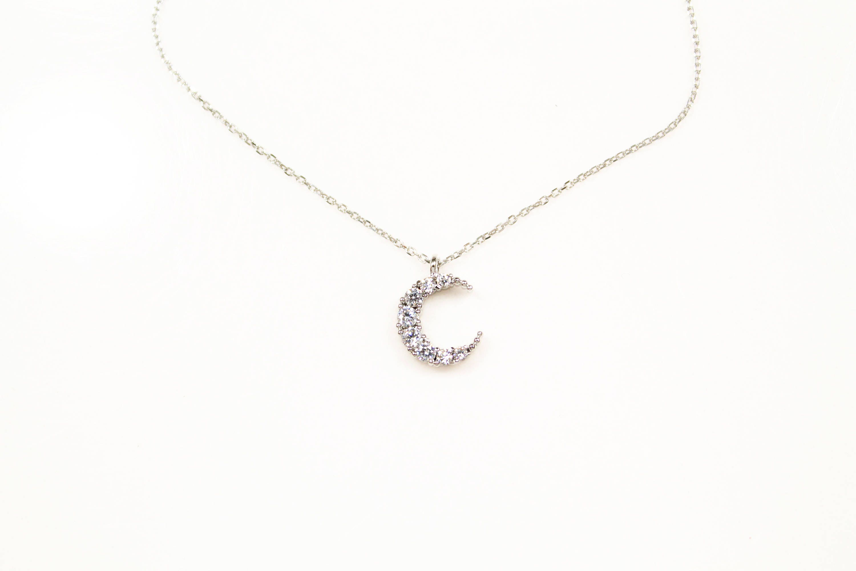 Moon Necklace .925 Sterling Silver Chain Cubic Zirconia | Etsy