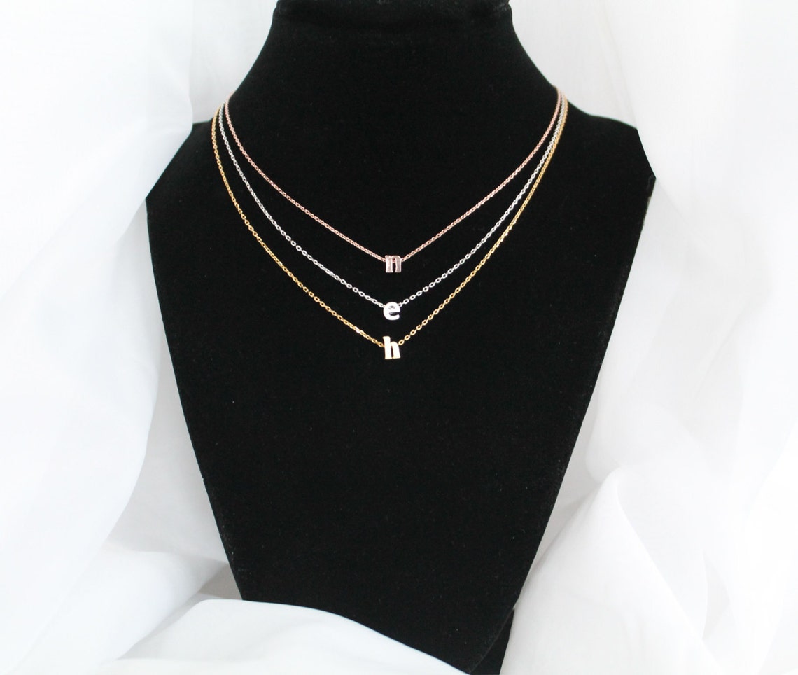 Layered Initial Necklace, Lowercase Uppercase Letters, Two Tone, Three ...