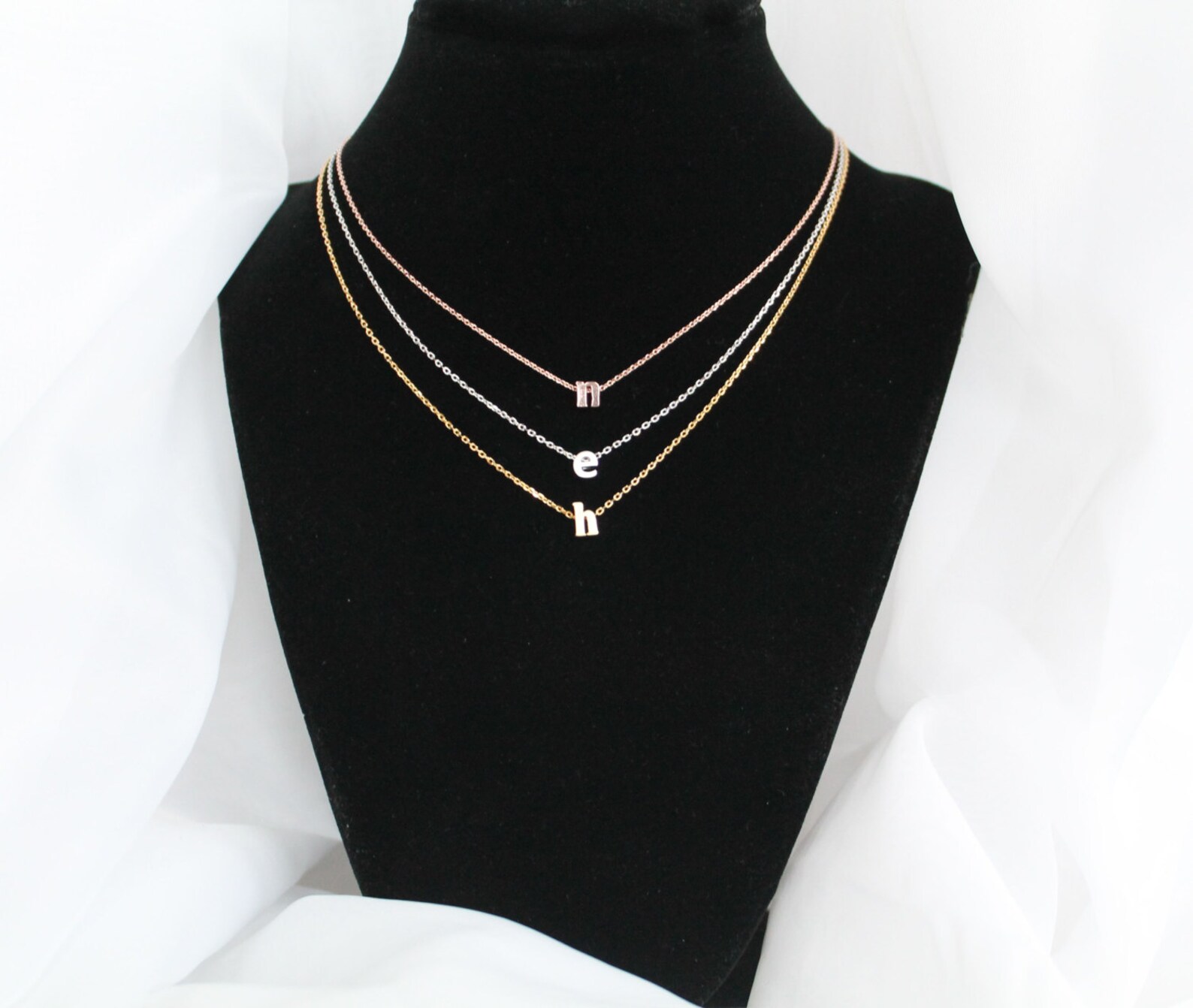 Layered Initial Necklace, Lowercase Uppercase Letters, Two Tone, Three ...