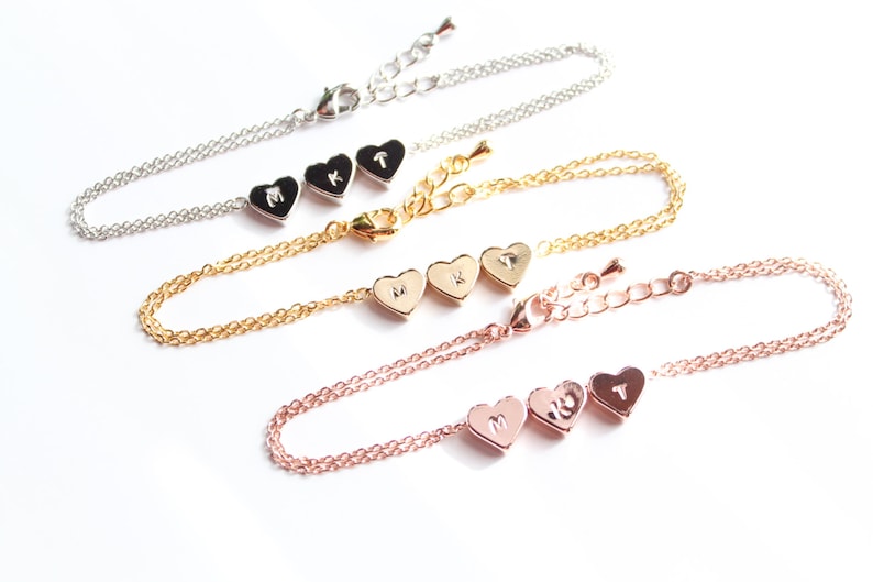 Three Heart Bracelet Hand Stamped Initial Hearts Three Heart | Etsy