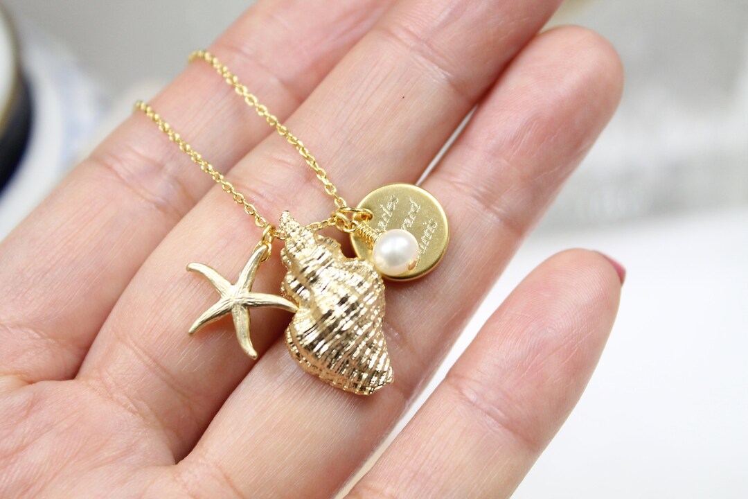 Seashell Necklace Custom Engravable Disc With Conch Snail - Etsy