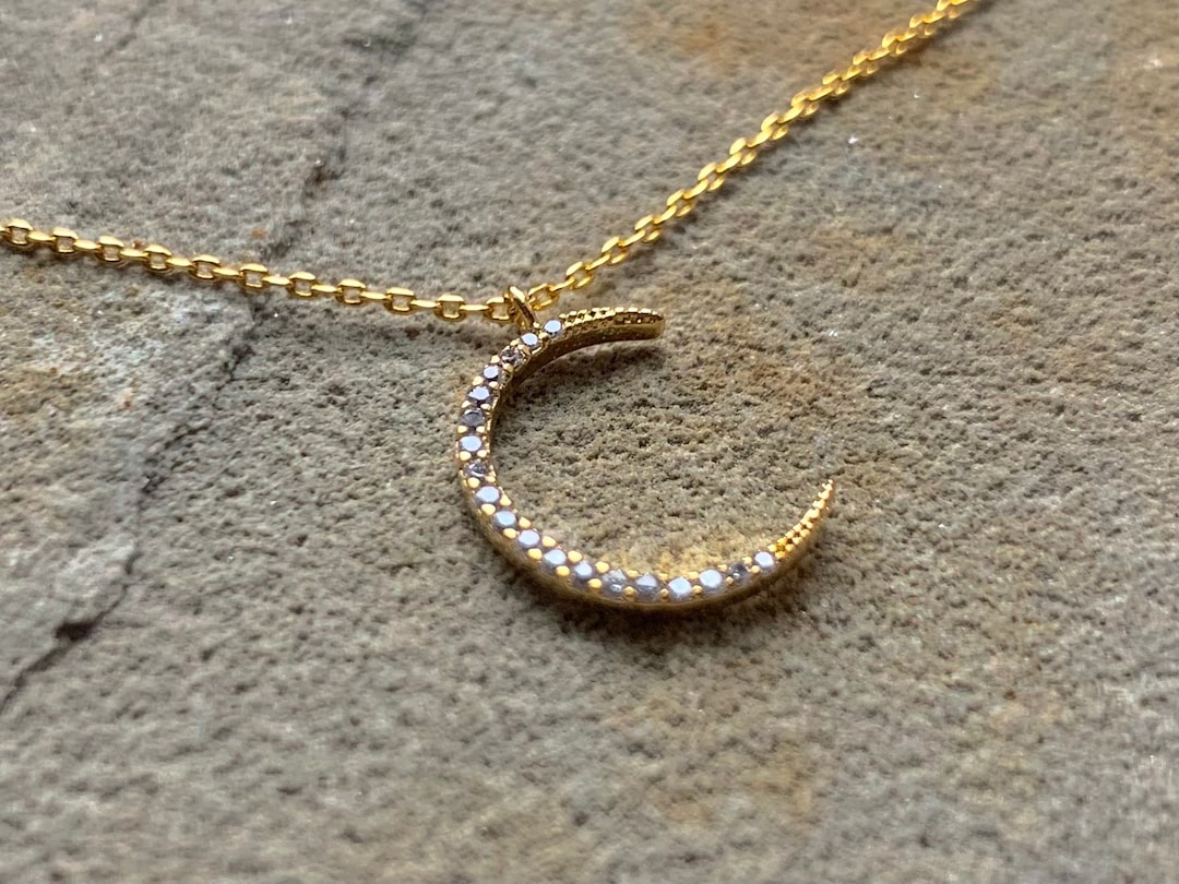 Crescent Moon Necklace, Waning Crescent Moon, Delicate Moon Necklace ...