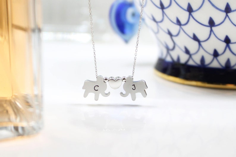 Two Personalized Elephant Charms on One Necklace, Kissing Elephants ...