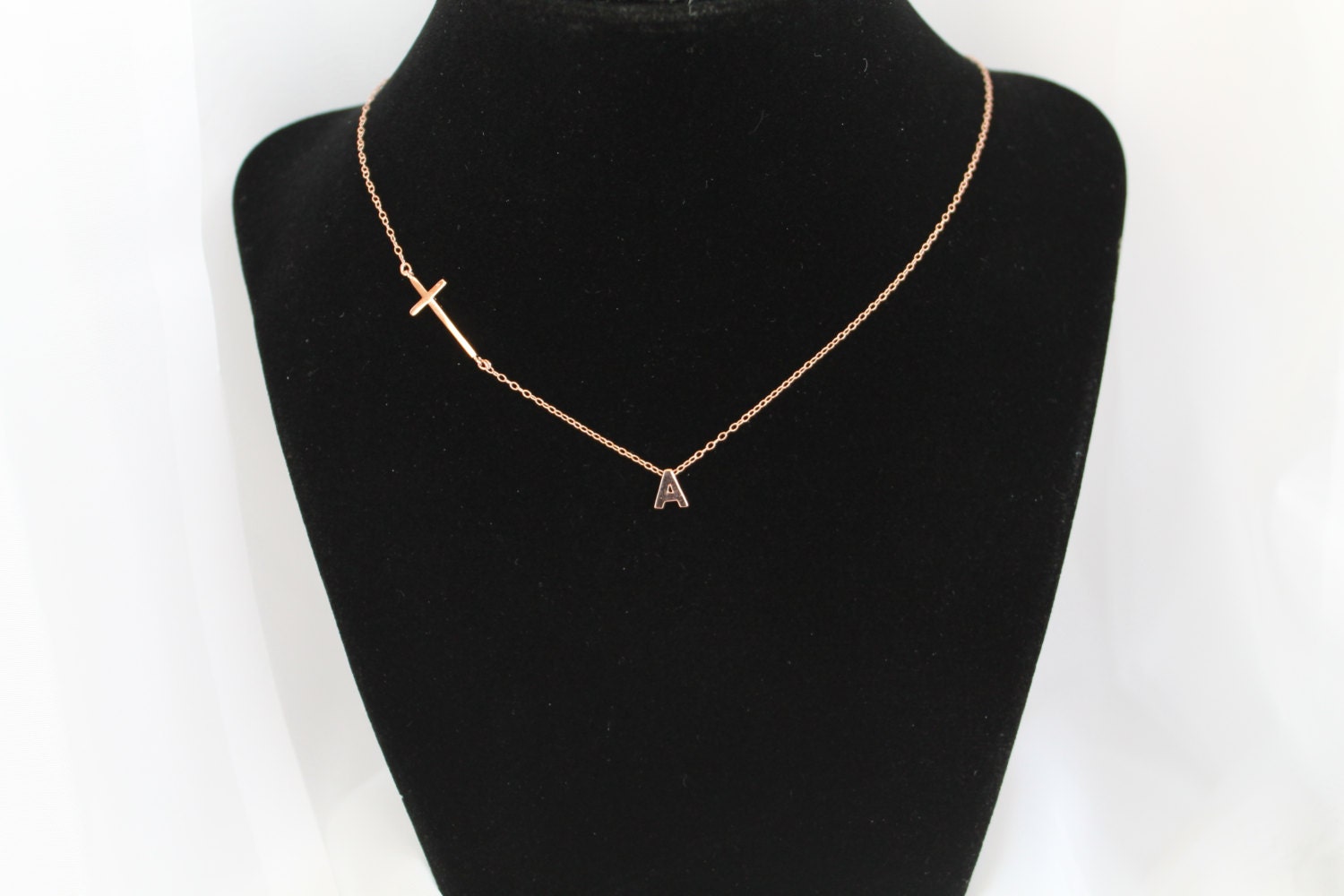 Sideways Cross With Initial Necklace off Center Cross - Etsy