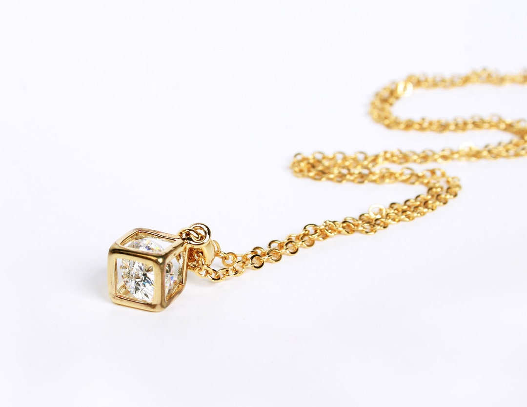 Cube Necklace Open Cube Box With Cubic Diamond Inside - Etsy