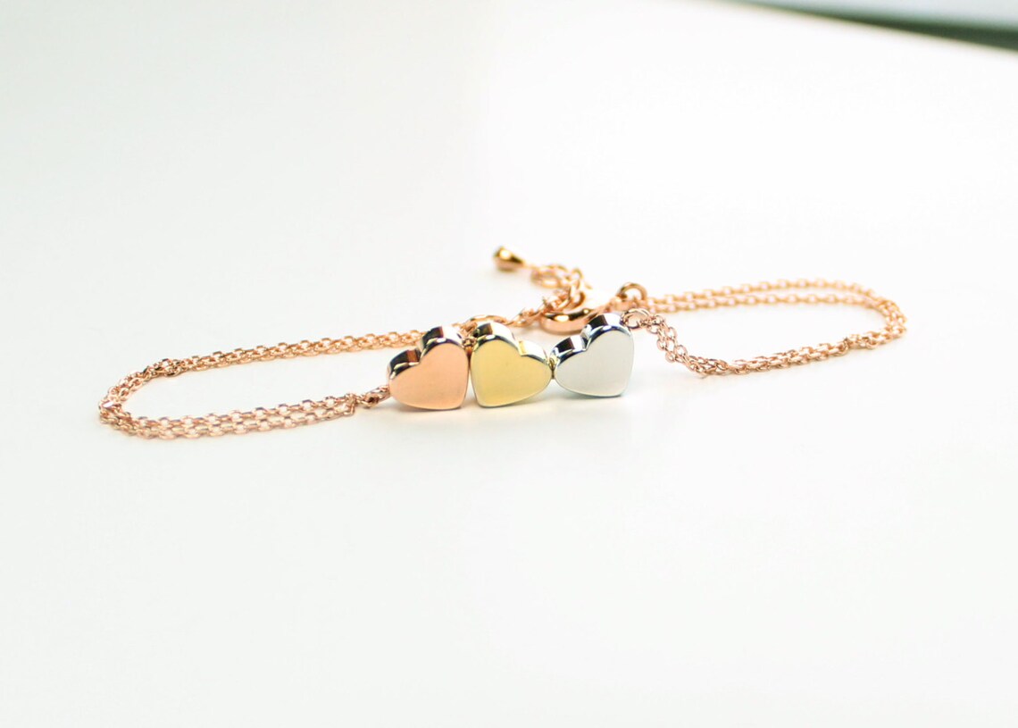Three Heart Bracelet Hand Stamped Initial Hearts Three Heart - Etsy