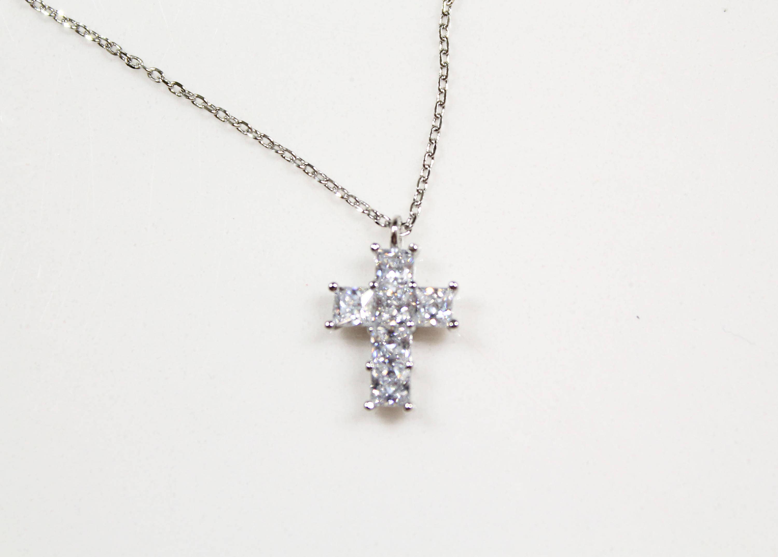 Cubic Zirconia Cross Necklace 925 Sterling Silver Gold Etsy