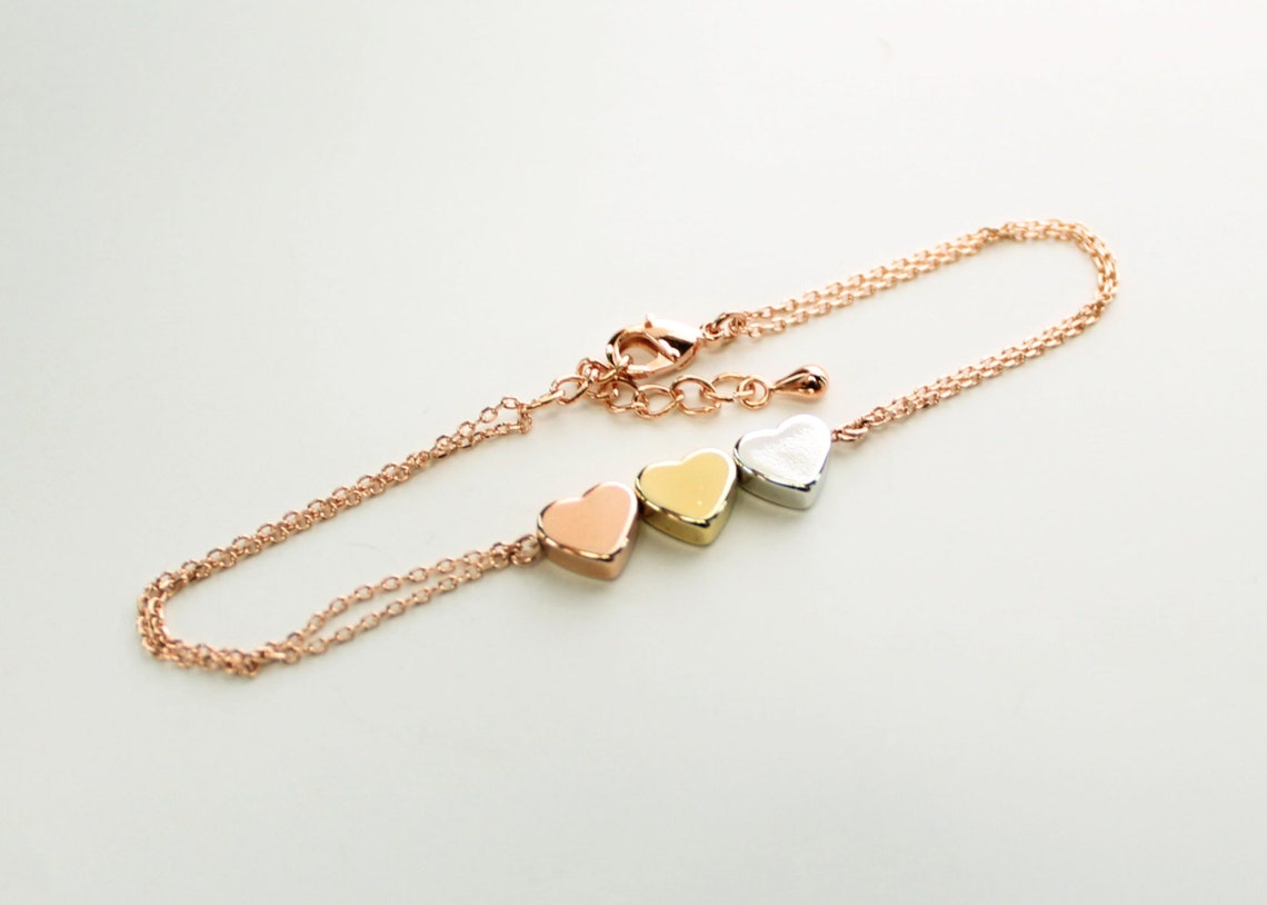 Three Heart Bracelet Hand Stamped Initial Hearts Three Heart - Etsy