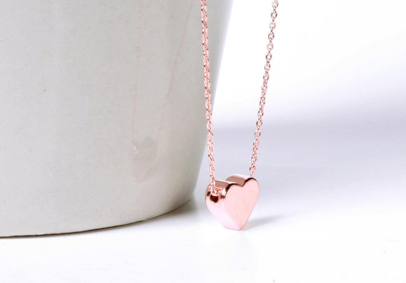 Rose Rose Gold Heart Necklace ROSE GOLE FILLED Chain Hand - Etsy