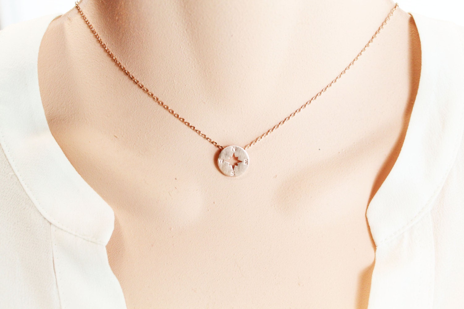 Compass Necklace, Choker Length, Gold, Silver, Rose Gold Compass ...