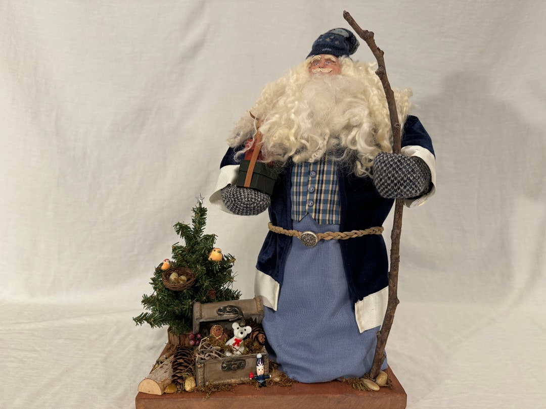 Santa in Blue With Chest of Gifts - Etsy