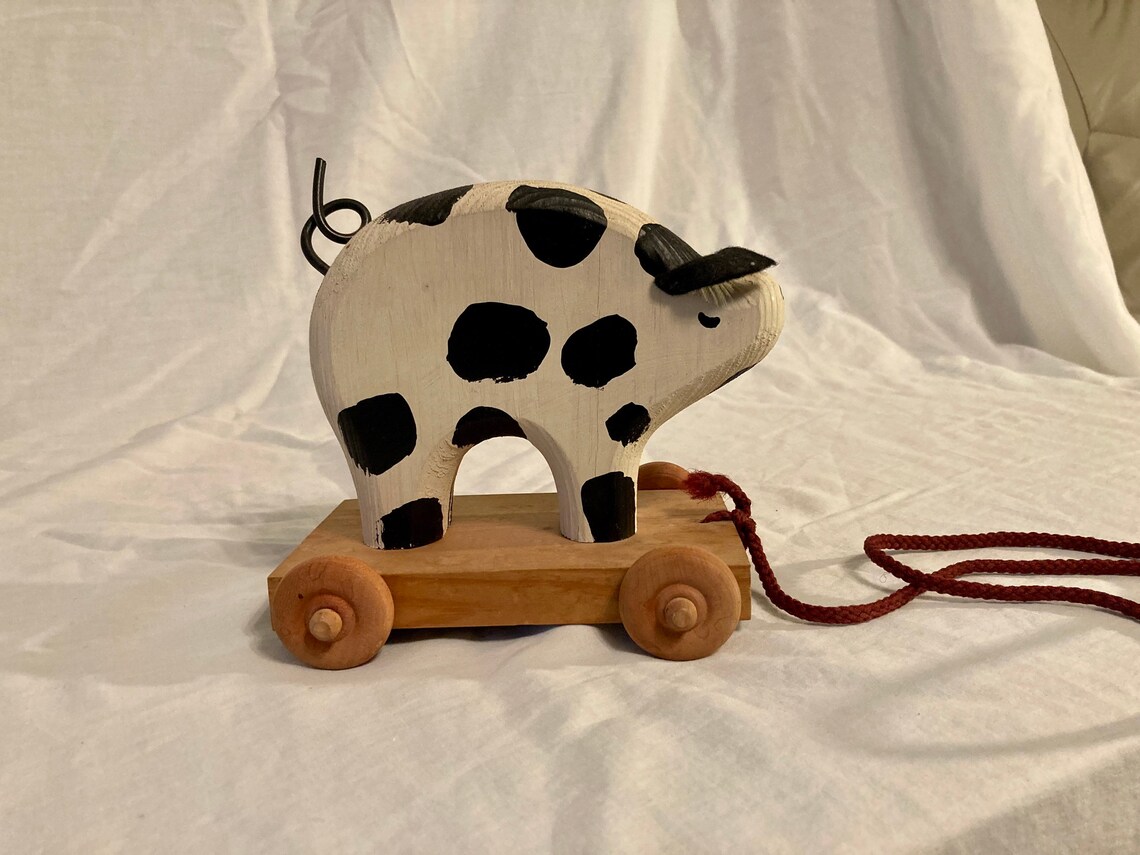 Folk Art Pig Pull Toy - Etsy