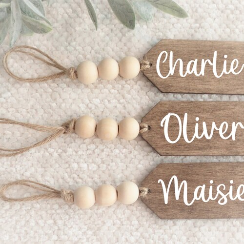 Beaded Wooden Name Tag Personalized Christmas Stocking Tags - Etsy