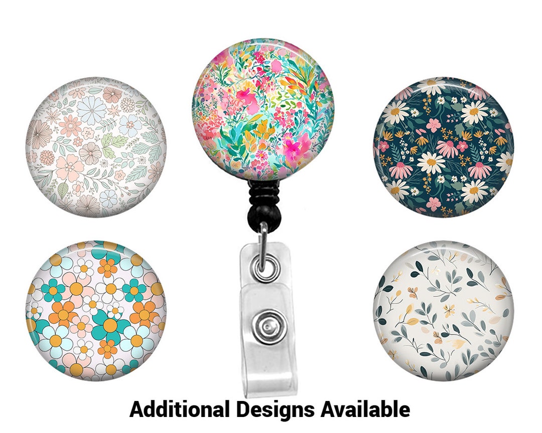 Floral Badge Reels, Boho, Retro Floral Badge Reels, Bulk Order Badge ...