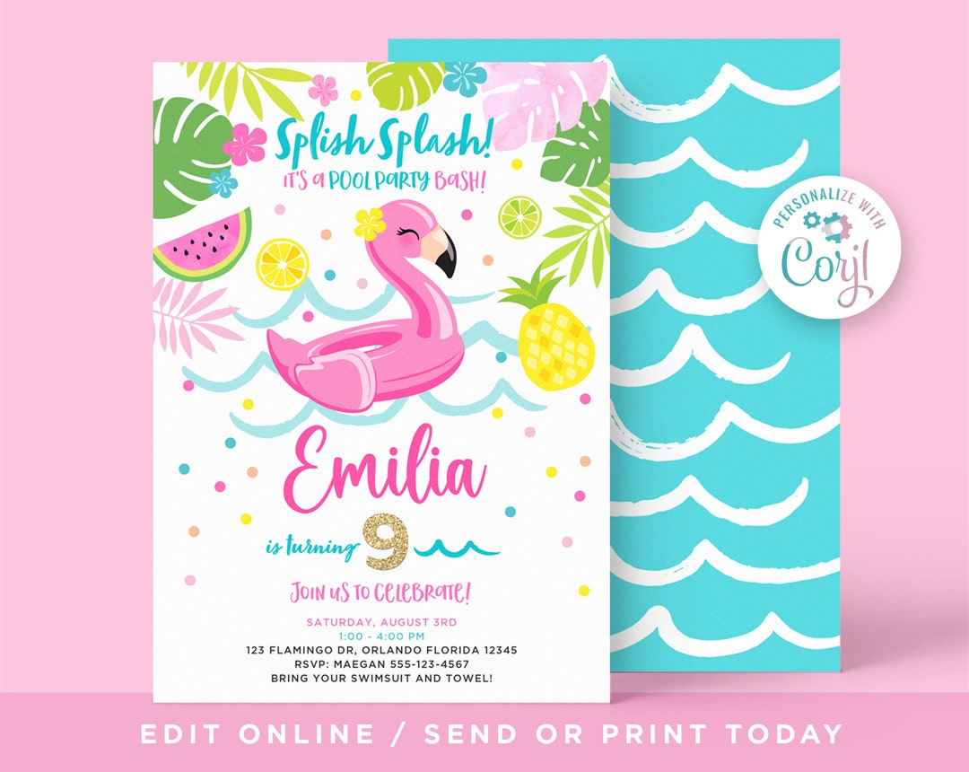 Pool Party Invitation. Flamingo Invitation. Flamingo Birthday Party ...