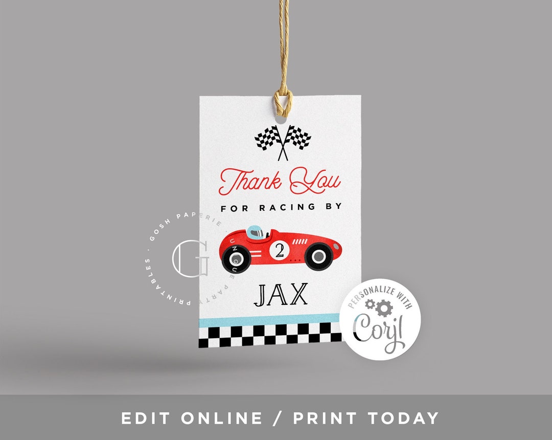 Race Car Favor Tag, Thank You Tag, Racing Car Birthday, First Birthday ...
