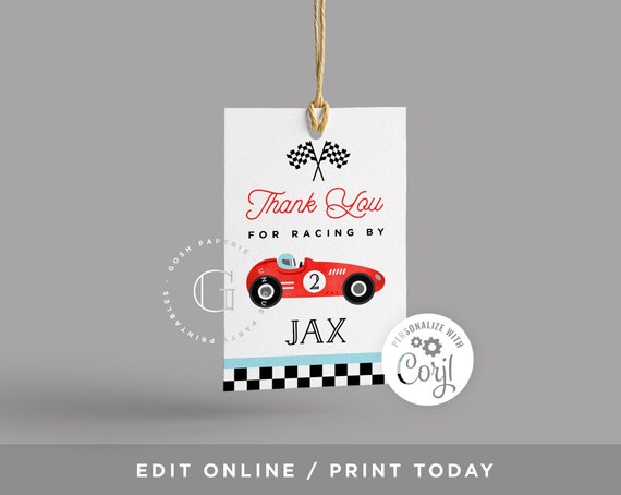 Race Car Favor Tag, Thank you tag, Racing Car Birthday, First Birthday, Second Birthday, Two ...