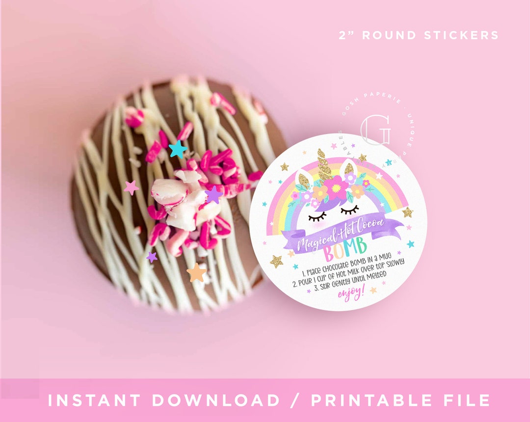 Unicorn Favor Stickers, Unicorn Hot Chocolate Bomb Stickers, Unicorn ...