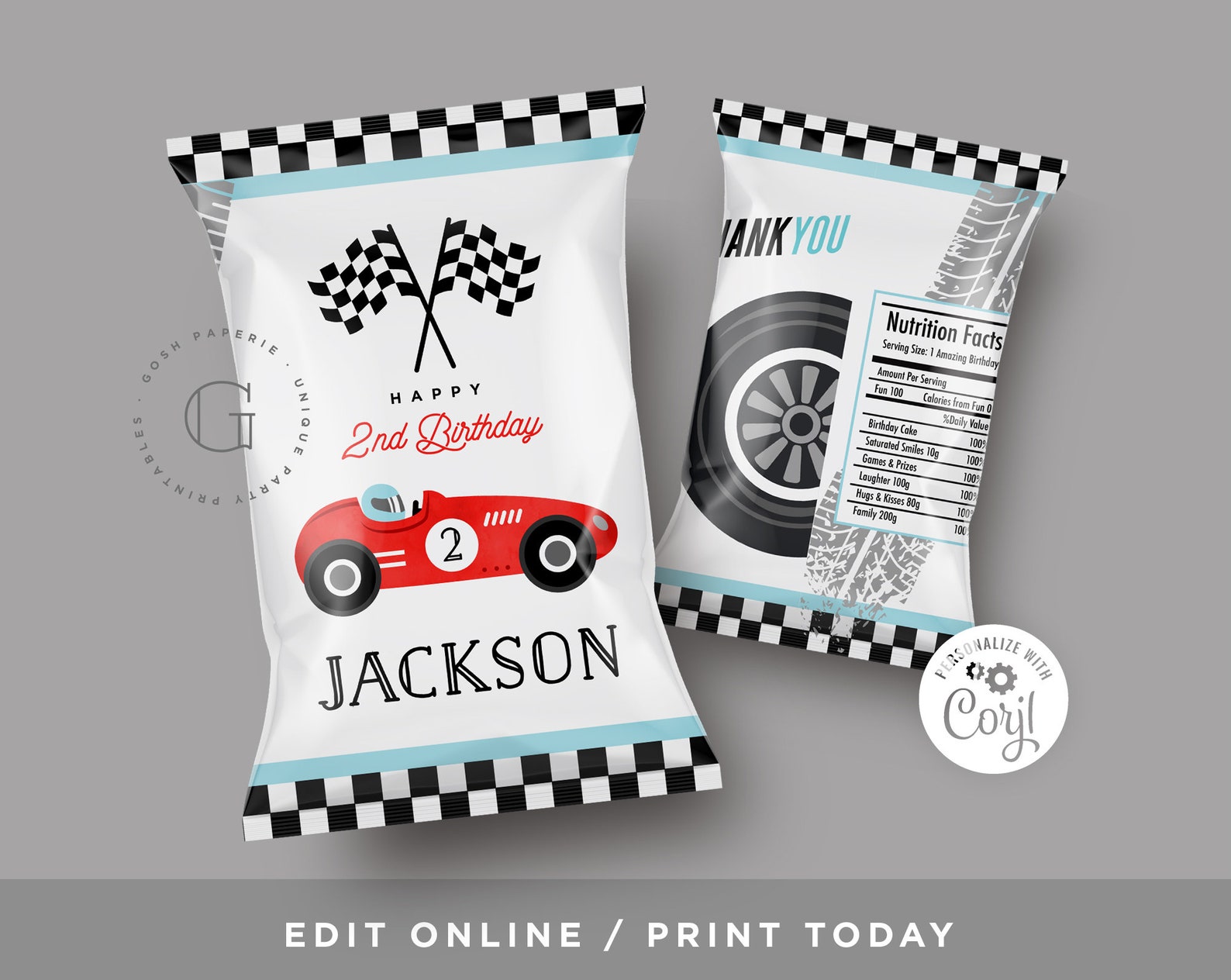 Racing Car Favors Racing Car Chip Bag Two Formula 1 Cars - Etsy