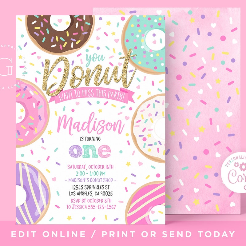 Donut Party Invitations - Etsy
