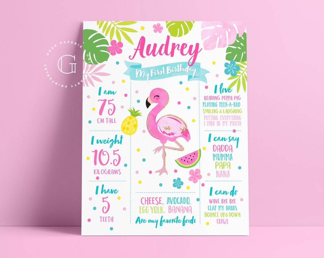Flamingo Sign. First Birthday Poster. Milestone Poster. Flamingo ...