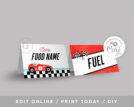 Editable Race Car Food Labels, Racing Car Birthday, Race Car Party, Formula 1, Food Cards, Cars ...