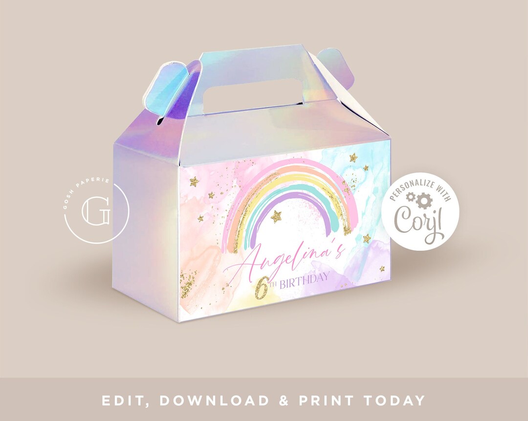 Rainbow Gable Box Labels, Rainbow Lunch Box Label, Rainbow Party Favors ...