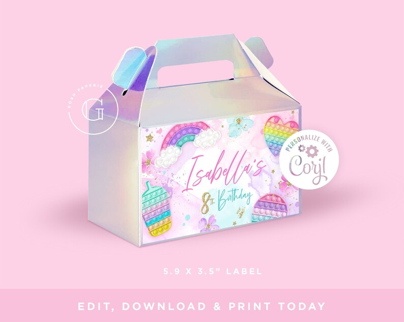 Pop It Label Editable. Pop It Gable Box Label. Pop It Lunch Box. Fidget ...