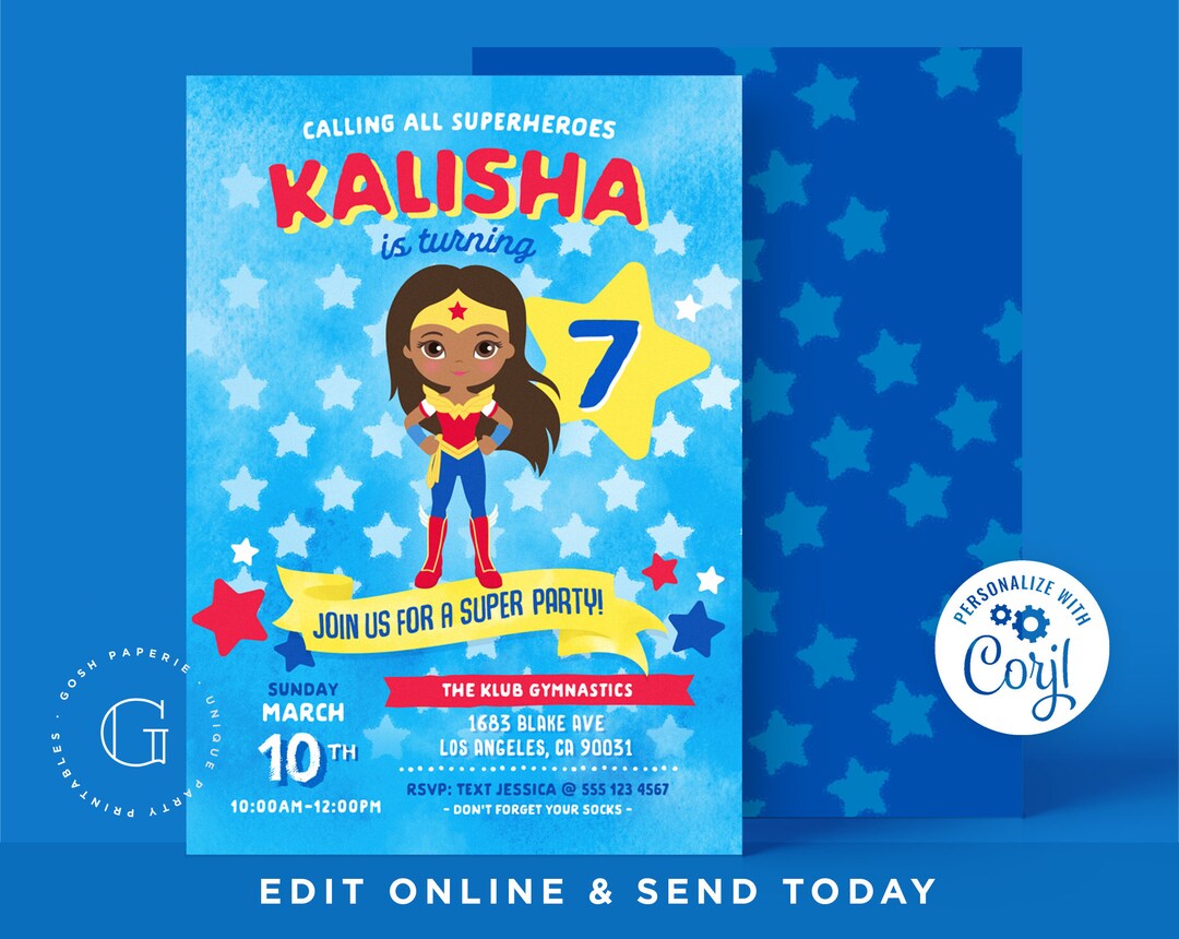Wonder Woman Invitation. Wonder Woman Party. Supergirl Invitation ...