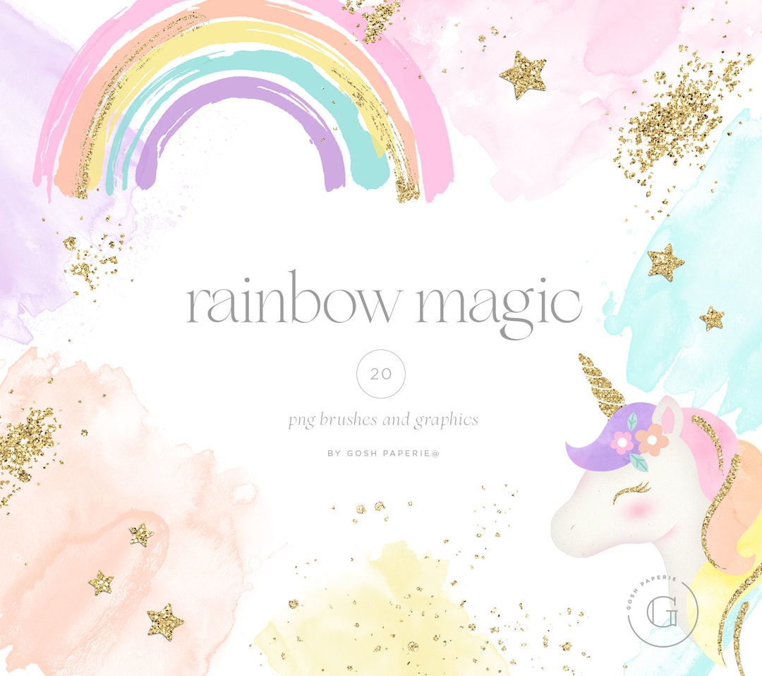 Unicorn Rainbow Clipart Digital Set, Magical Clipart, Watercolor ...